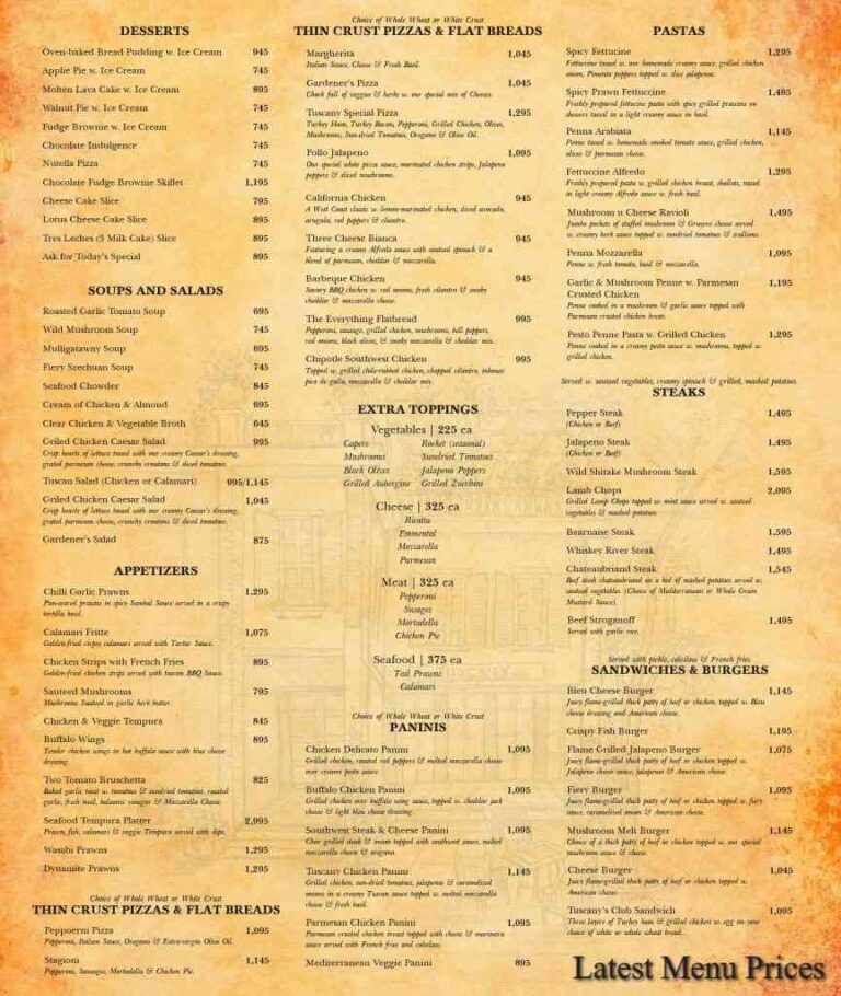 Tuscany Courtyard Islamabad Menu Prices - Fresh Menu Prices